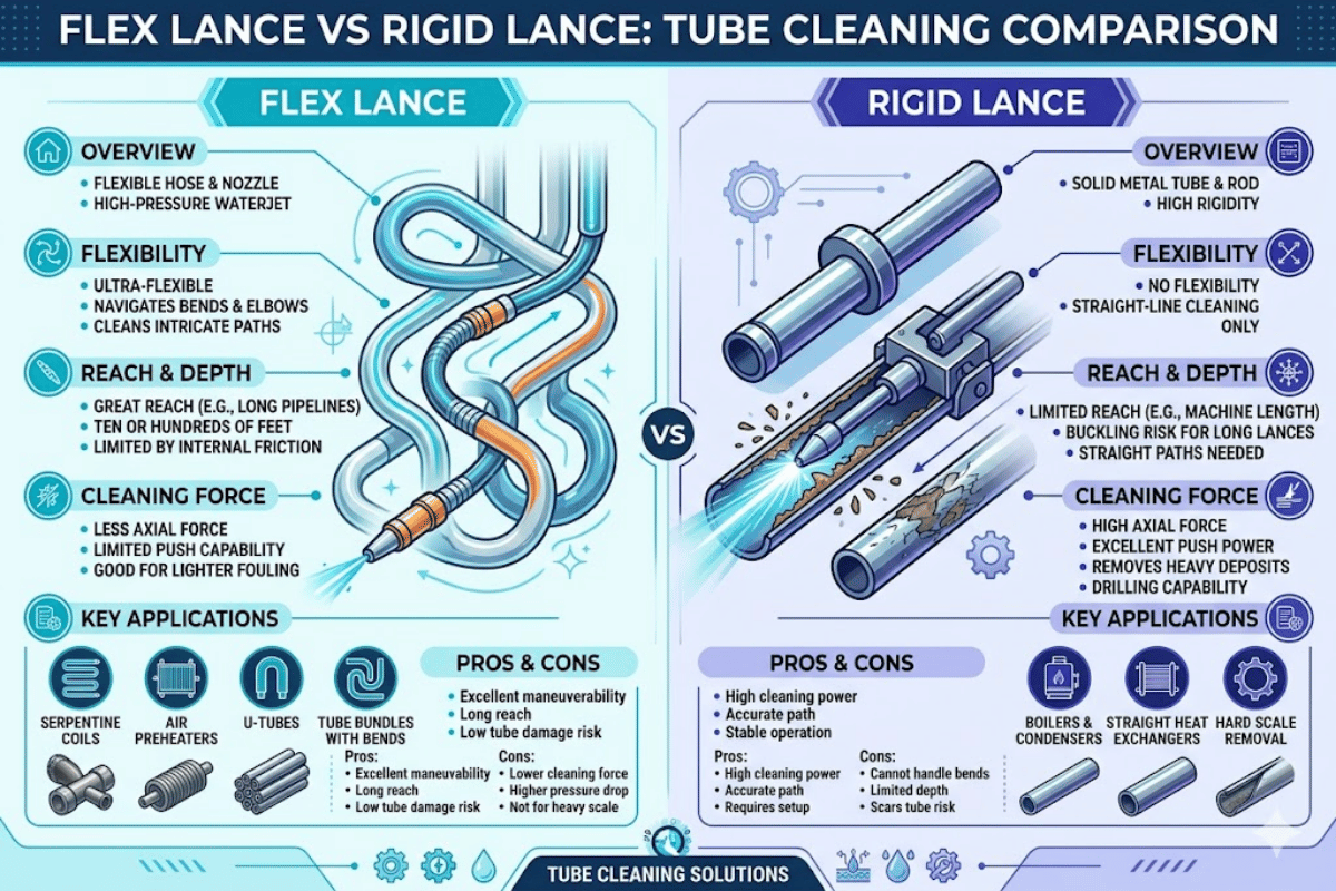 Comparação Flex Lance vs Rigid Lance para limpeza de tubos - BOSHIYA